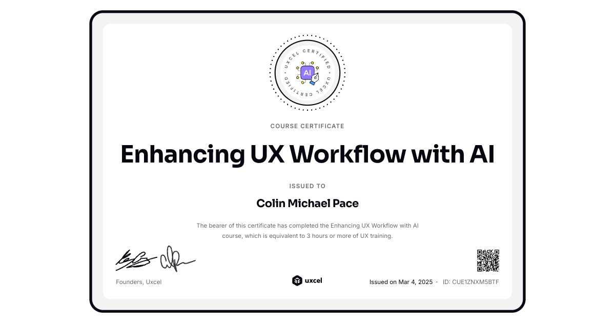 Uxcel Course Certificate of Completion | Uxcel